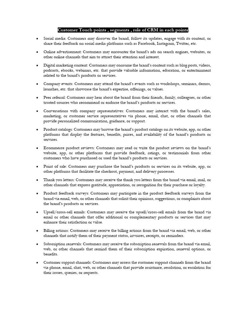 Customer Touch Points | PDF