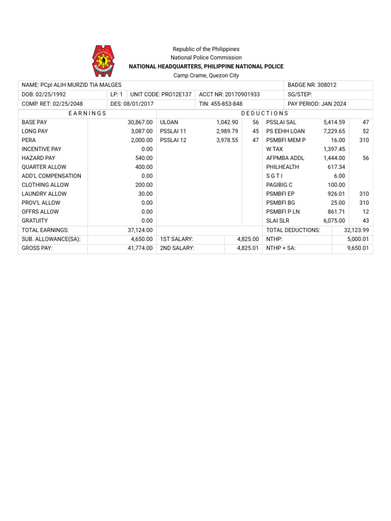 PNP Payslip Portal - February | PDF | Government Finances | Law Enforcement