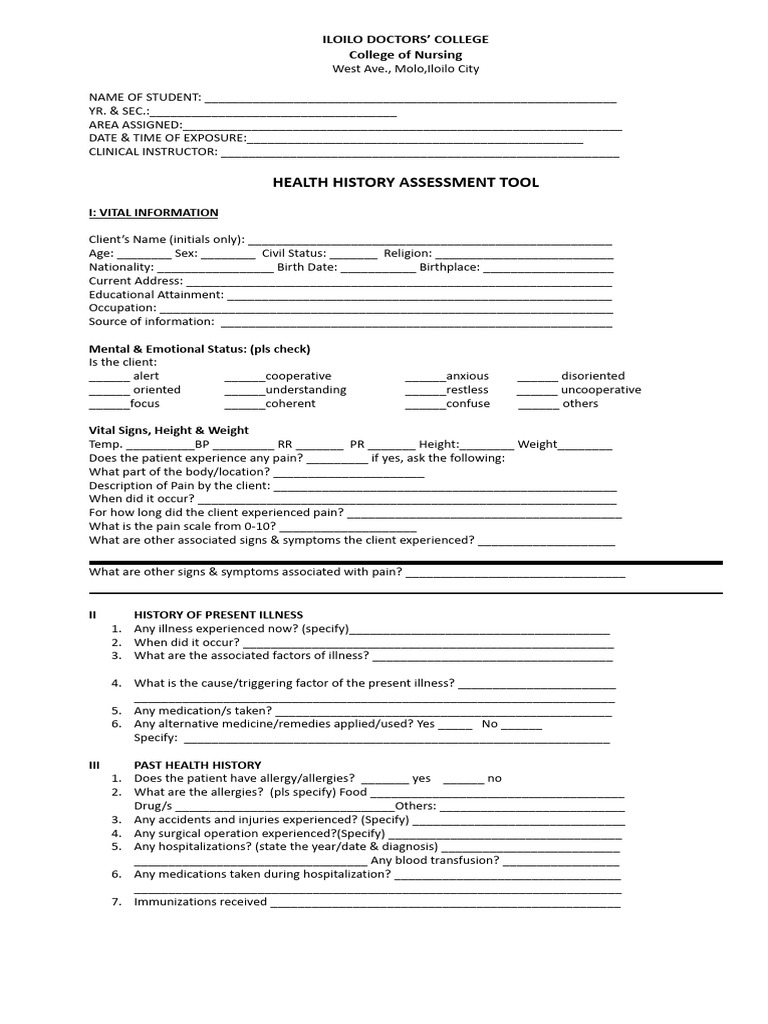 Health History Assessment Tool Pdf Menstruation Allergy