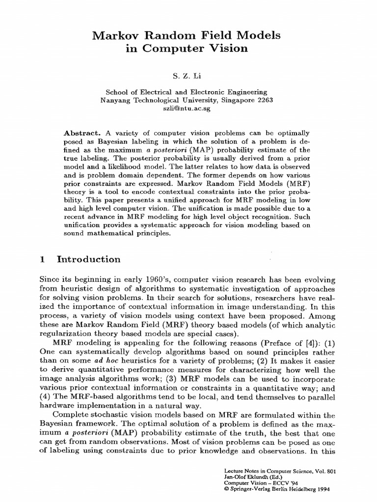 Markov Random Field Models in Computer Vision | PDF