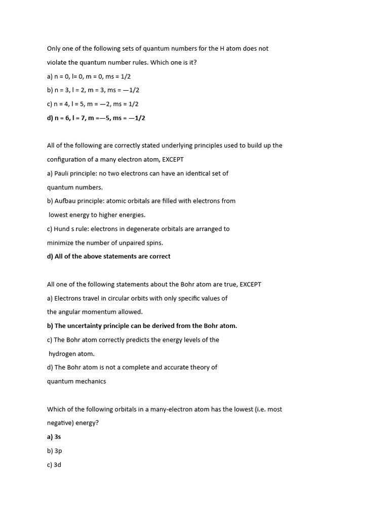 Quantum Numbers and Periodic Trends Test | PDF | Periodic Table ...