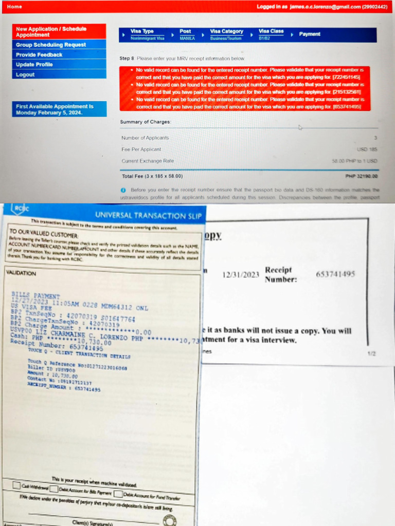 US Visa Payment Error | PDF