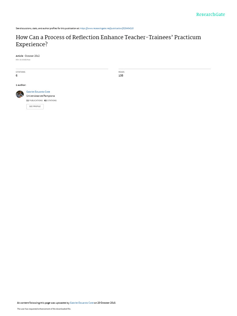 How Can A Process of Reflection Enhance Teachers Trainees' Practicum Experience | PDF ...