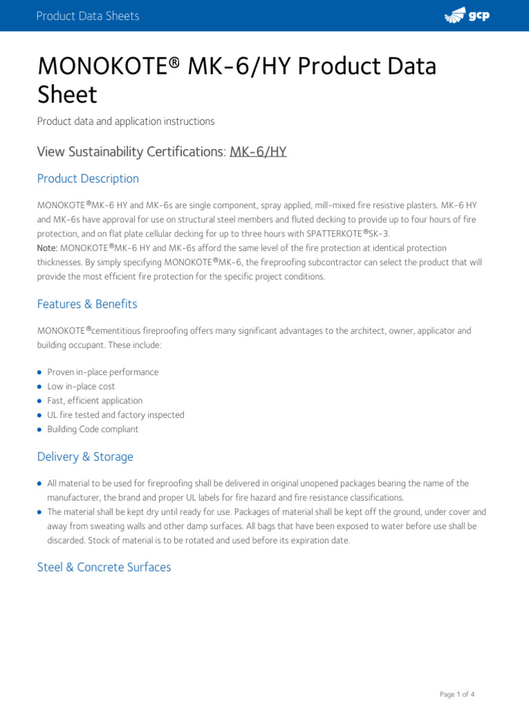 GCPAT Monokote MK 6hy Us 5546 | PDF | Materials | Building Technology