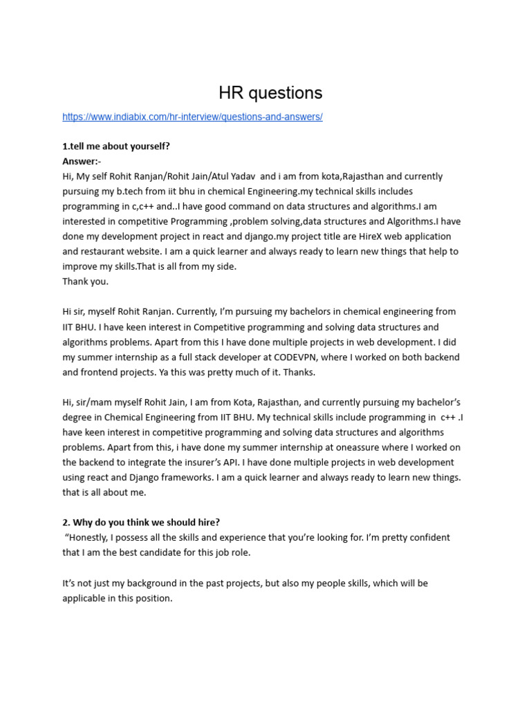 HR Questions | PDF | Computer Programming | Learning