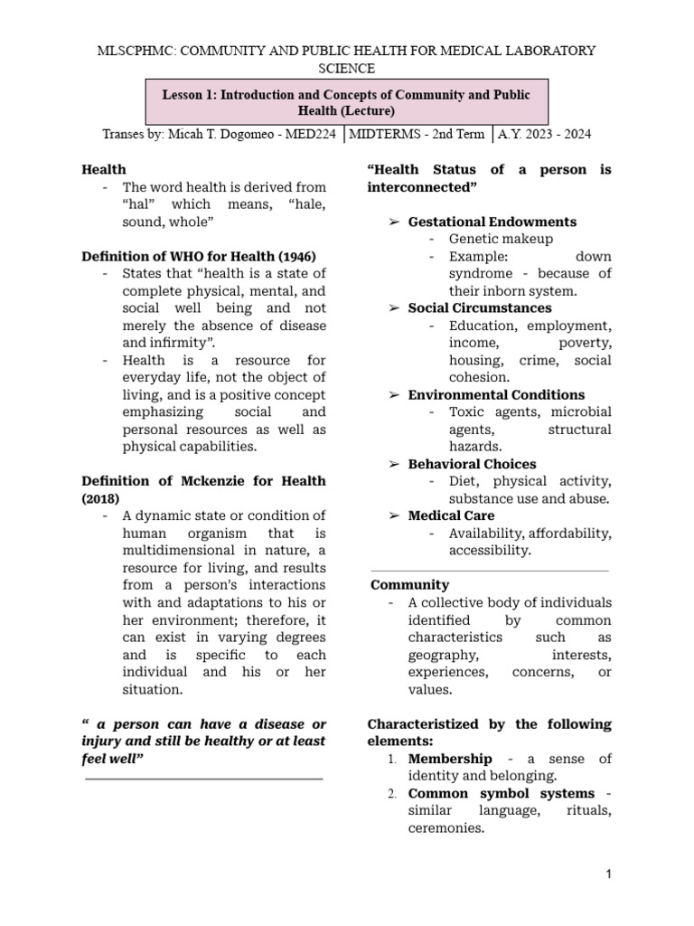 CPH Lec - Week 1 | PDF | Public Health | Community