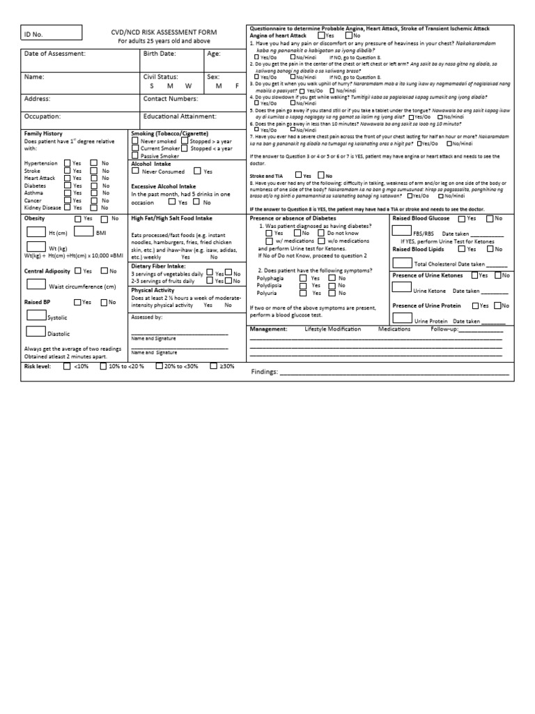 CVD NCD Risk Assessment Form | PDF | Determinants Of Health | Herbal ... CVD NCD Risk Assessment Form | PDF | Determinants Of Health | Herbal ...