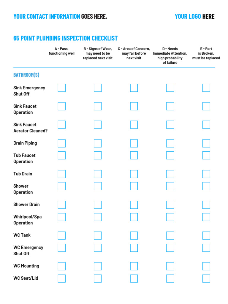 Residential Plumbing Inspection Checklist Template | PDF | Tap (Valve ...