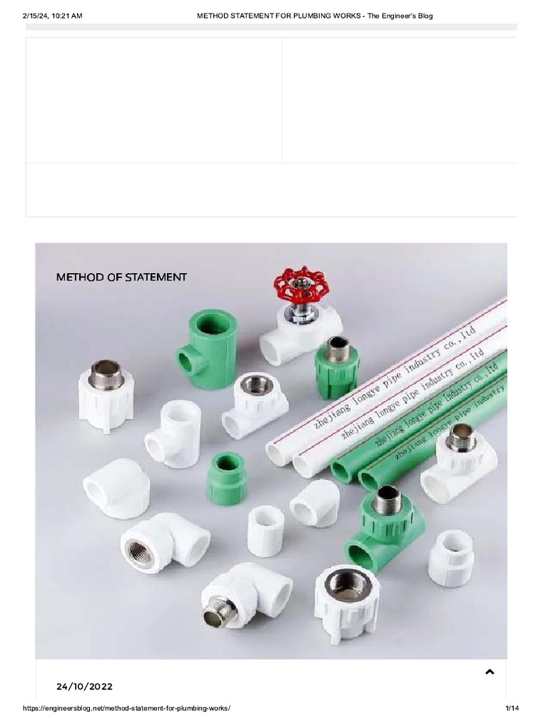 METHOD STATEMENT FOR PLUMBING WORKS - The Engineer - S Blog | PDF