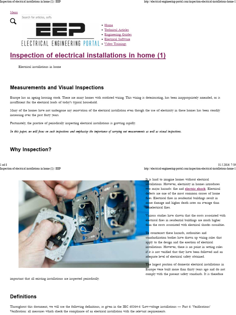 Inspection of Electrical Installations I | PDF | Electrical Wiring | Verification And Validation