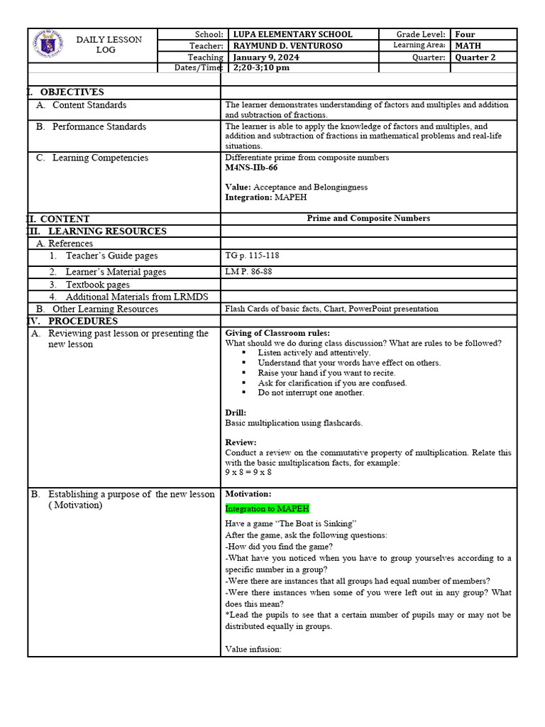 DETAILED LESSON PLAN IN MATH.GRADE 5 | PDF | Prime Number | Numbers