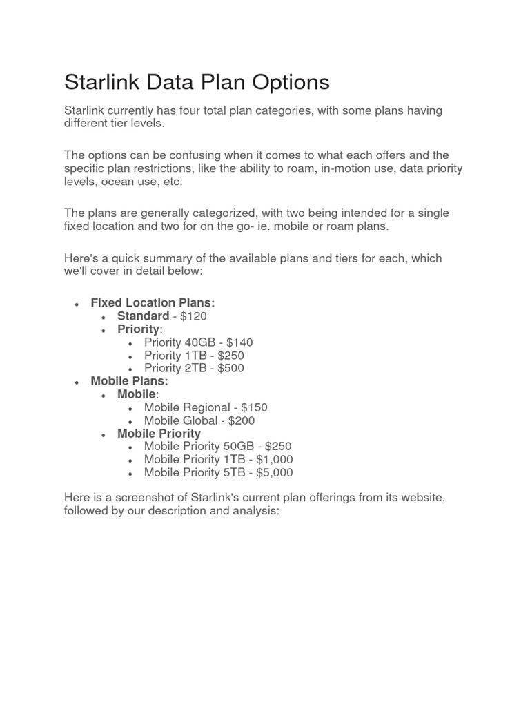 Starlink Plans | PDF