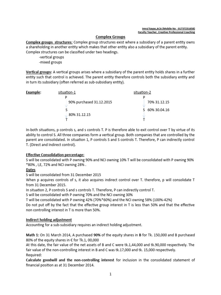 Complex Groups | PDF | Goodwill (Accounting) | Equity (Finance)