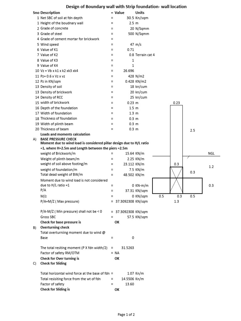 Boundry Wall Design (A) | Download Free PDF | Foundation (Engineering ...