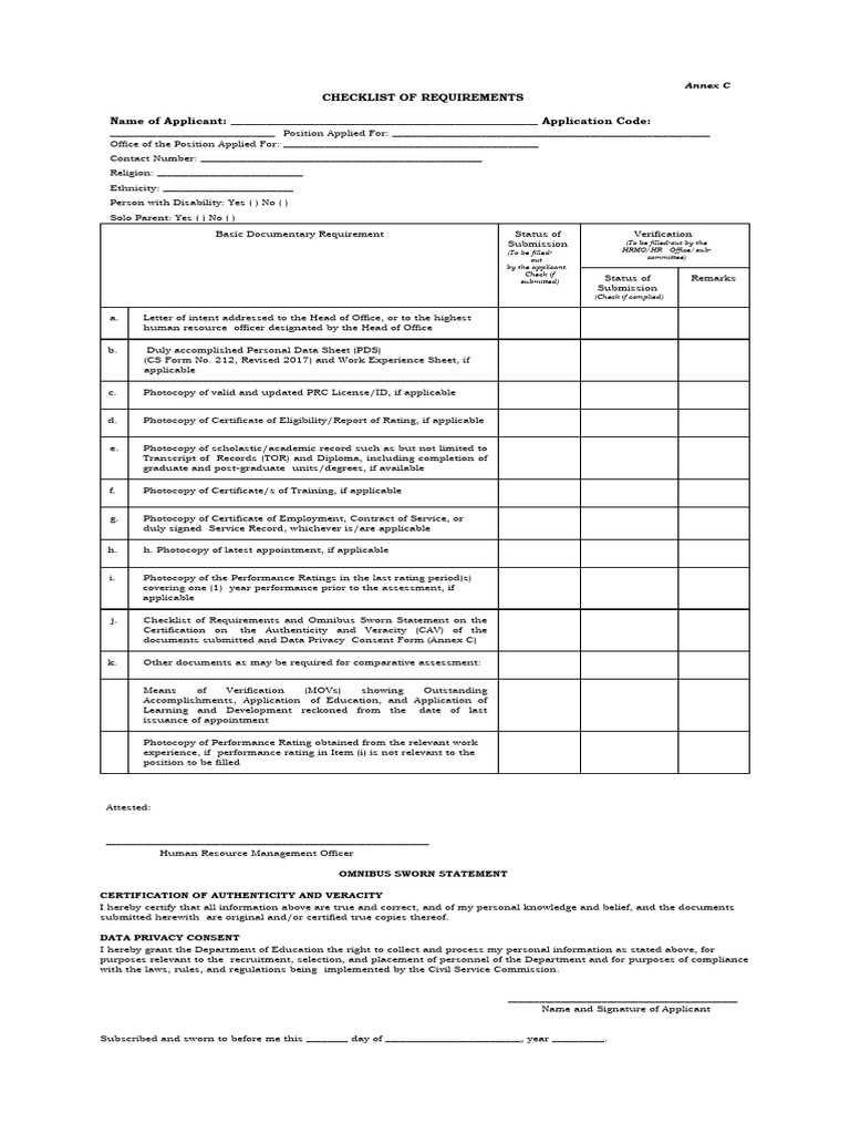Checklist of Requirements (Annex C) | Download Free PDF | Authentication