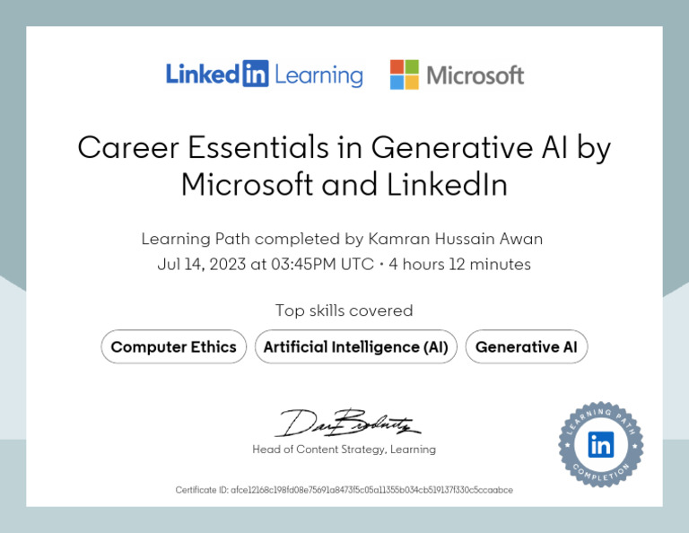 CertificateOfCompletion - Career Essentials in Generative AI by ...