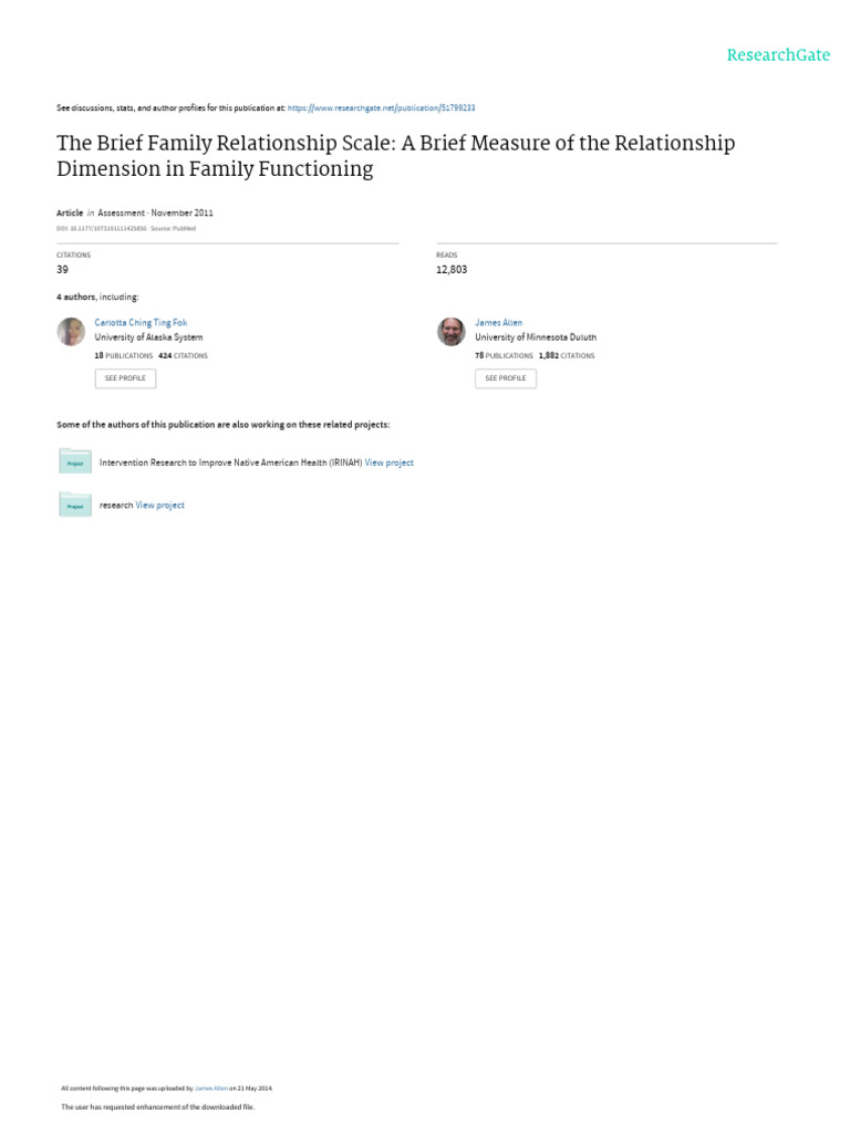 The Brief Family Relationship Scale A Brief Measur | PDF | Psychology