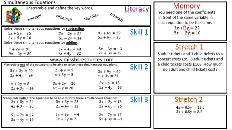 Worksheet - Simultaneous Equations | PDF | Equations | Mathematical Analysis
