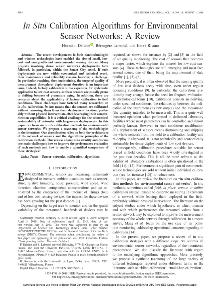 In Situ Calibration Algorithms For Environmental Sensor Networks A Review | PDF | Calibration ...