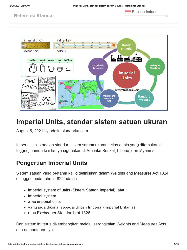 Imperial Units, Standar Sistem Satuan Ukuran - Referensi Standar | PDF