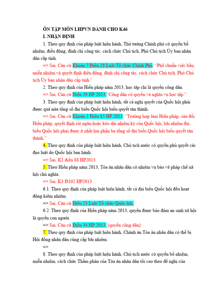 (LHP) ÔN TẬP - NHẬN ĐỊNH - LÝ THUYẾT | PDF