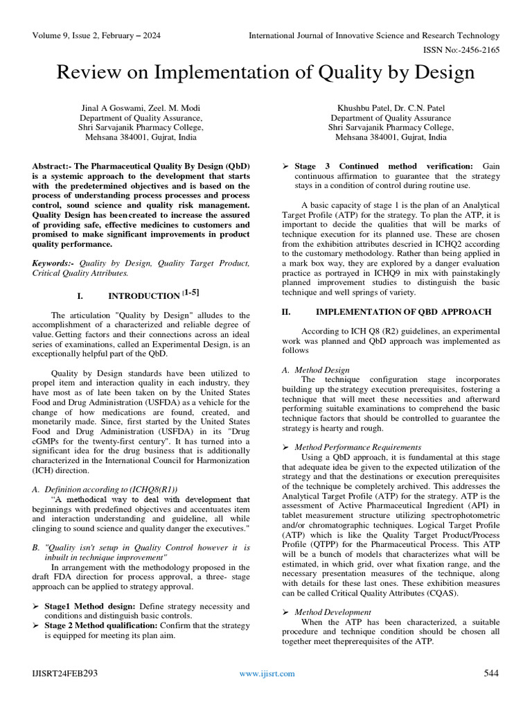 Review on Implementation of Quality by Design | PDF