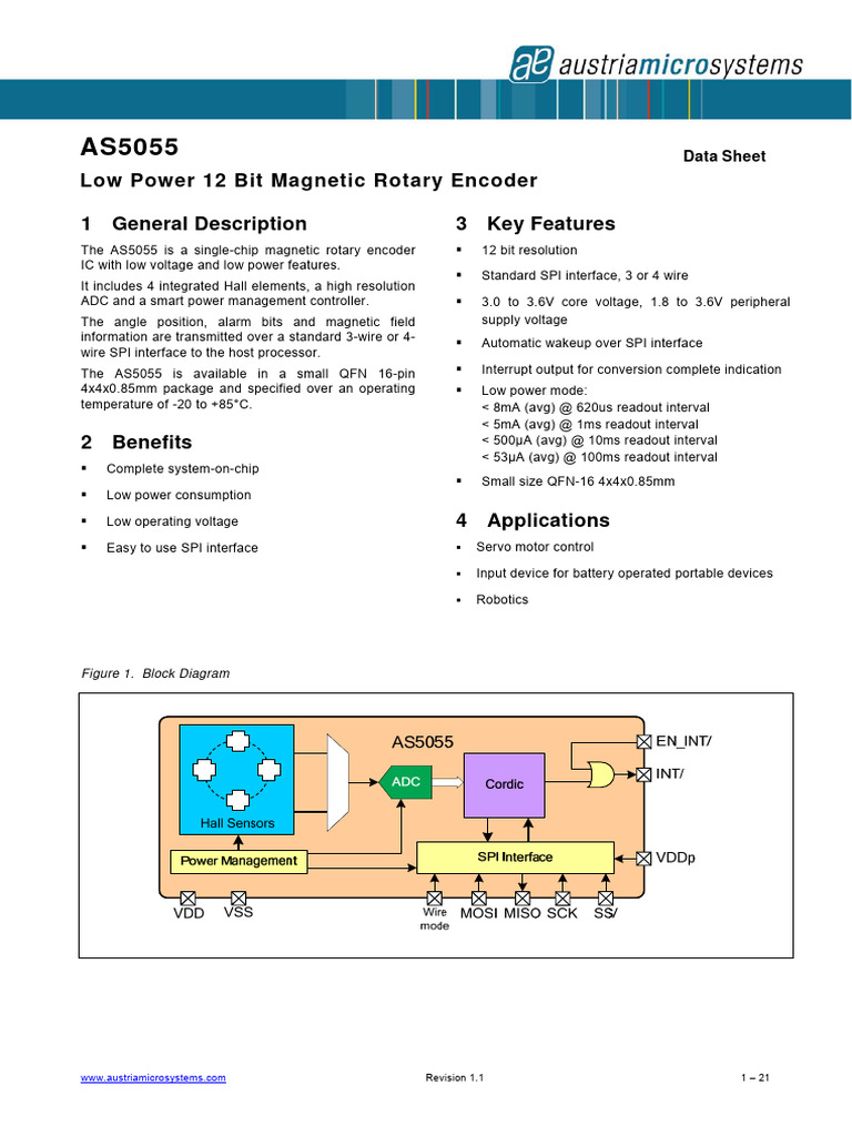AS5055 Datasheet v1 1 | PDF | Microcontroller | Electronic Engineering