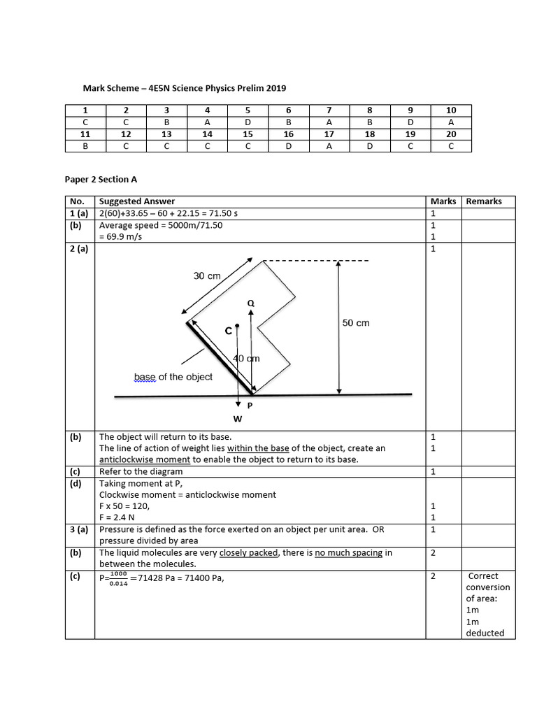 CHIJ 2019 4E5N SCIPHY Prelim MARK SCHEME P1 - P2 | PDF | Electrical ...