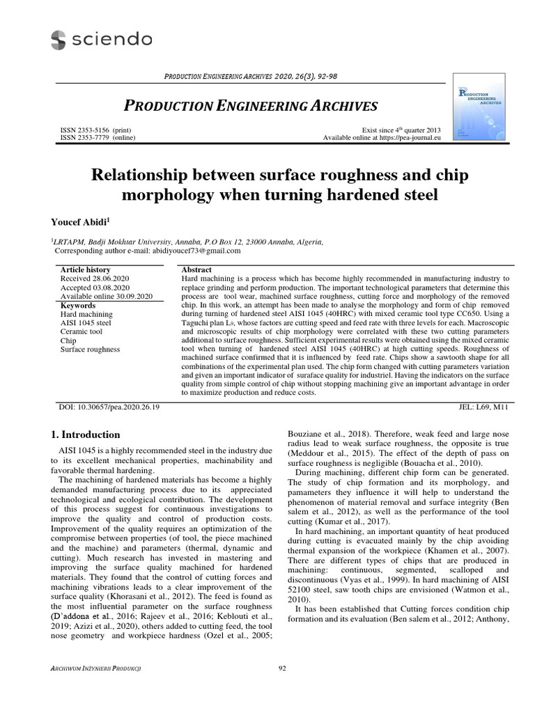 Relationship Between Surface Roughn Pdf Machining Regression Analysis