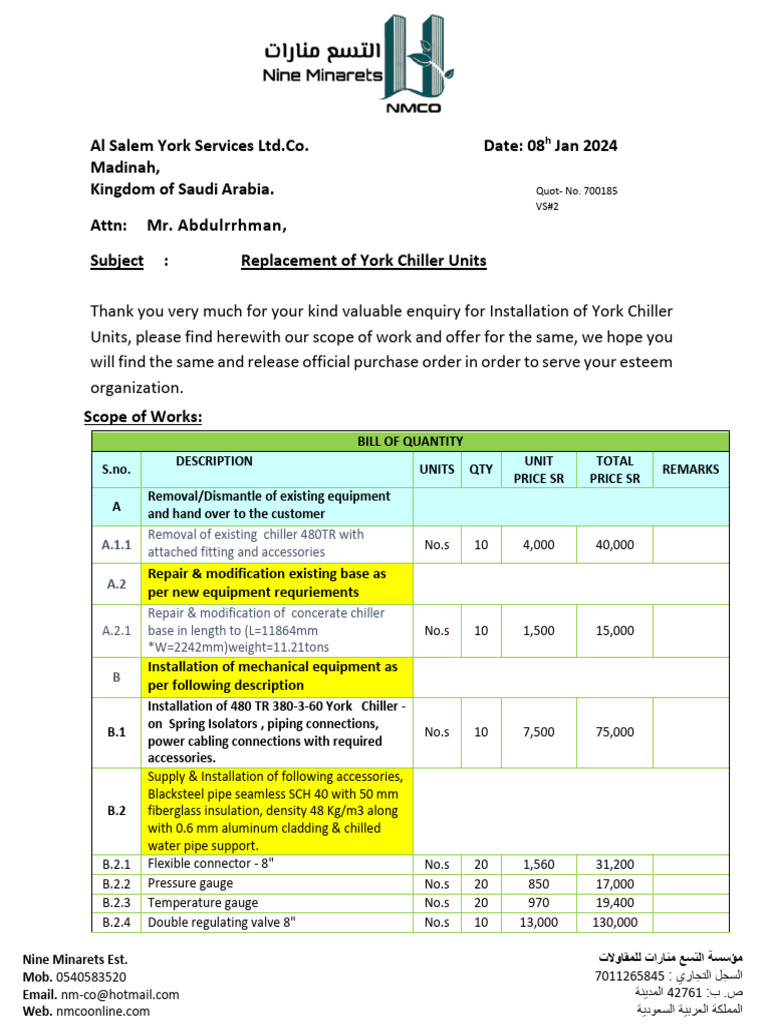 Alrashed Mall - Chiller Unit Quotation - Vs#2 | PDF | Pipe (Fluid ...