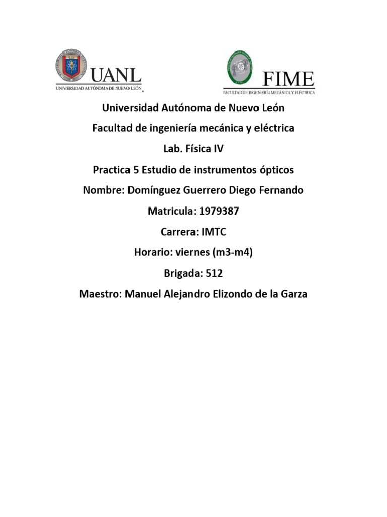 Practica 5 Estudio de Instrumentos Ópticos | PDF | Métodos y materiales de enseñanza