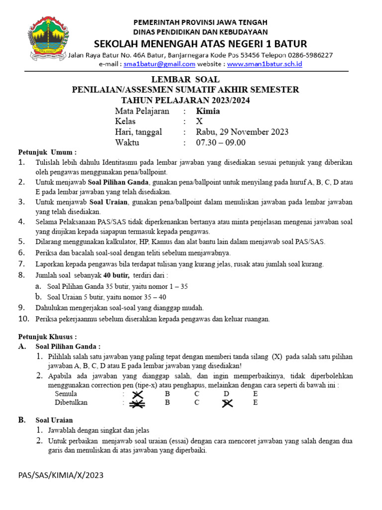 Soal Pas Kimia X | PDF