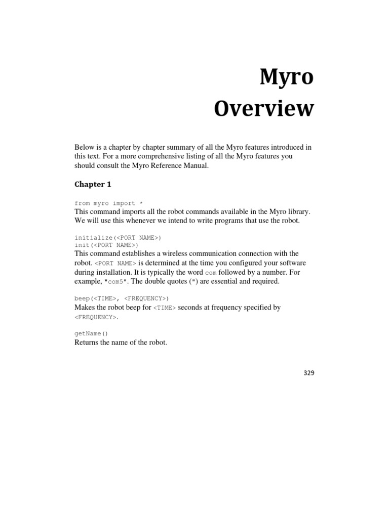 Myro Robot Commands Guide | PDF | Computing