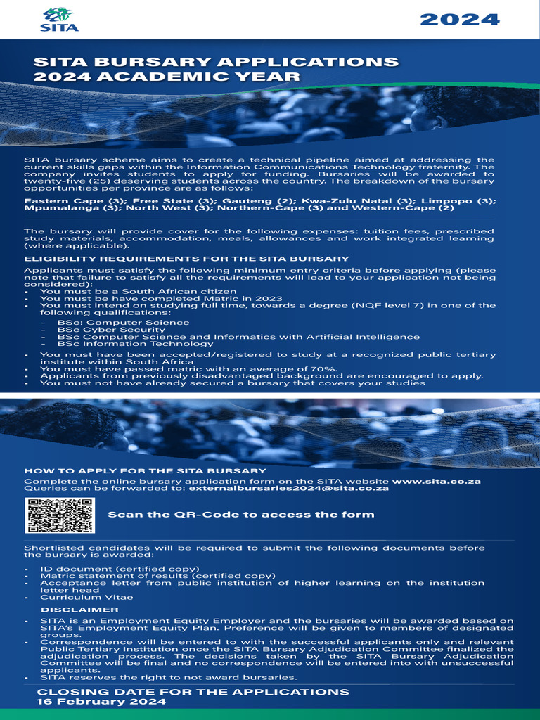 Sita External Bursary Advert 2024 Academic Year 2024 | PDF