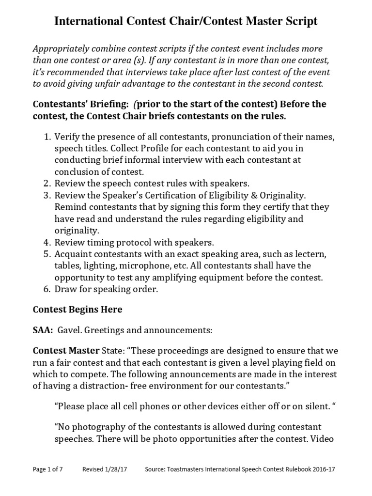 International Contest Chair/Contest Master Script | PDF | Government