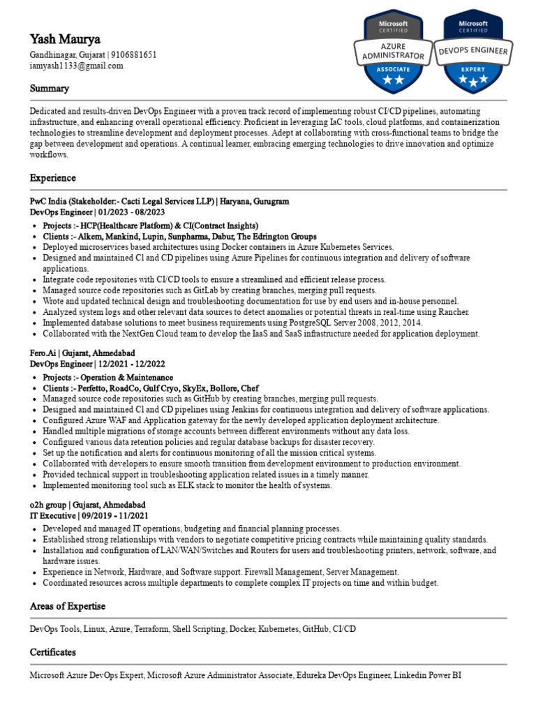 Yash Maurya CV Old | PDF | Microsoft Azure | Computer Network
