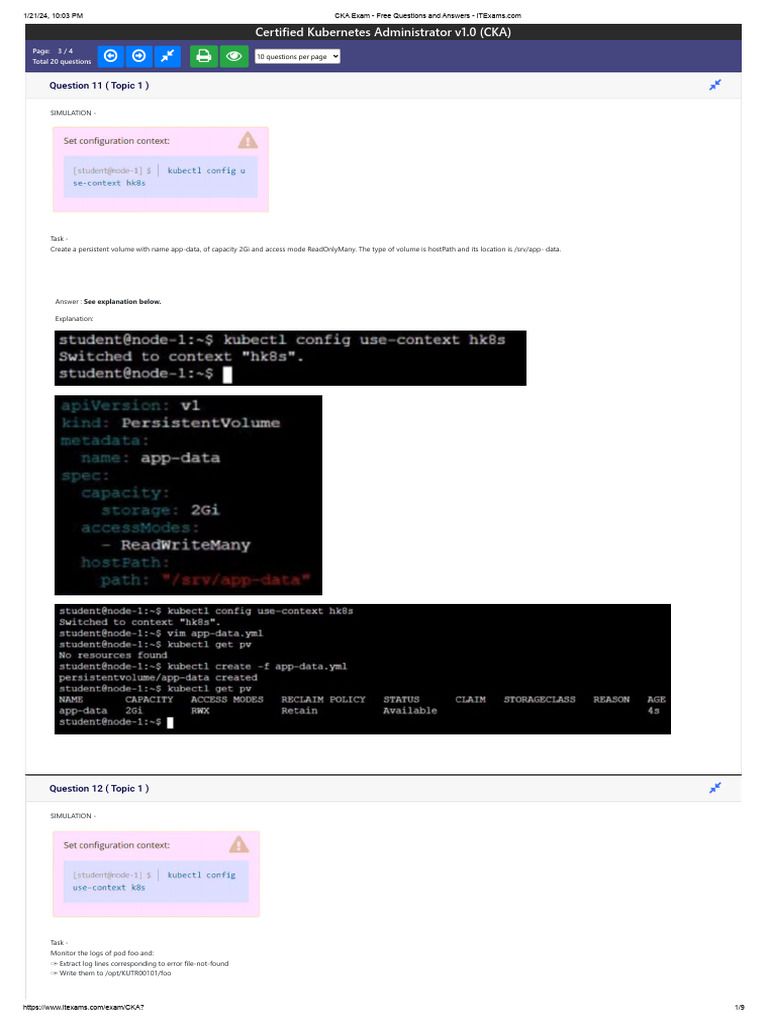CKA Exam - Free Questions and Answers - ITExams - Com - 3 | PDF | Software Engineering ...