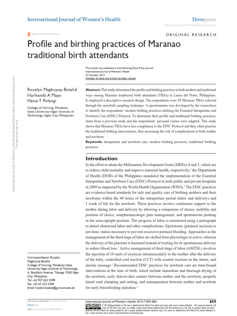 IJWH 93735 Profile and Birthing Practices of Maranao Traditional Birth ...