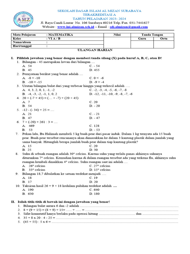 Soal Uh MTK Kelas 6 | PDF