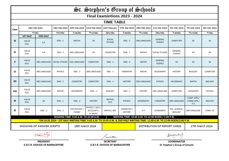 Final Exam Timetable 2024 | PDF | Observation | Science