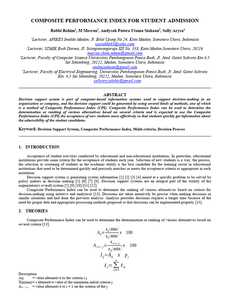 Composite Performance Index - Edited | PDF | Decision Making | Engineering