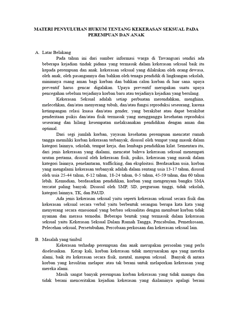 Materi Penyuluhan Hukum Tentang Kekerasan Seksual Pada Perempuan Dan Anak | PDF