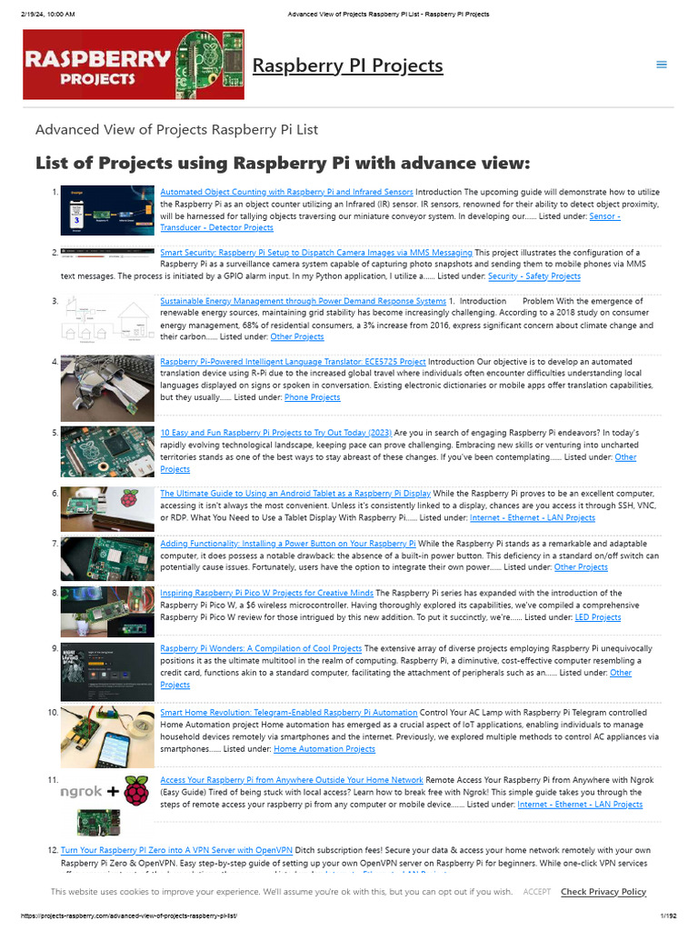 Advanced View of Projects Raspberry Pi List - Raspberry PI Projects - Compressed | PDF ...