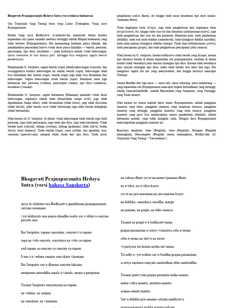 Bhagavati Prajnaparamita Hrdaya Sutra | PDF | Agama & Spiritualitas