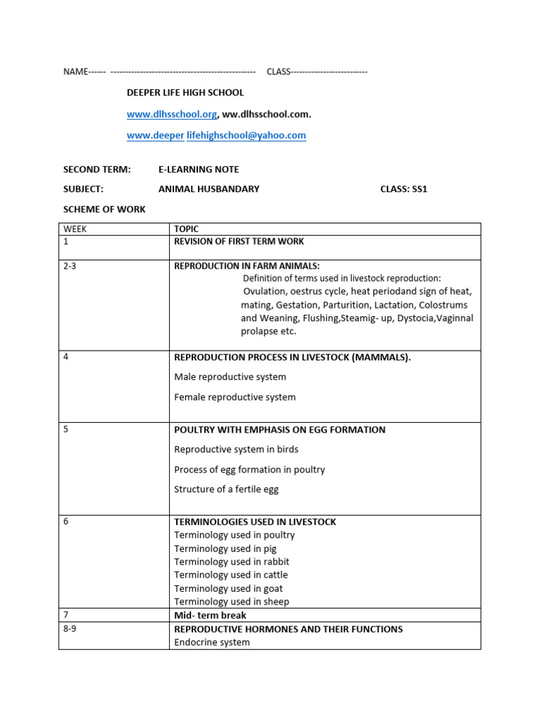 SS1 2ND Term Animal Husbandry E-Note | PDF | Reproductive System | Semen