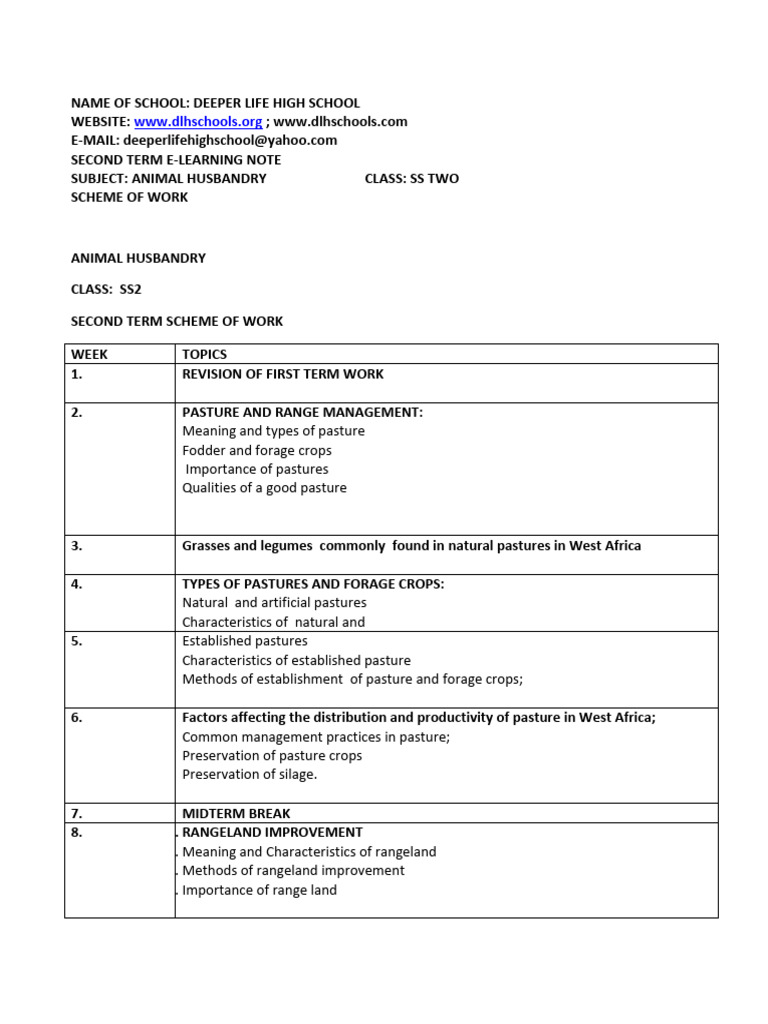 SS2 2ND Term Animal Husbandry E-Note | PDF | Hay | Fodder