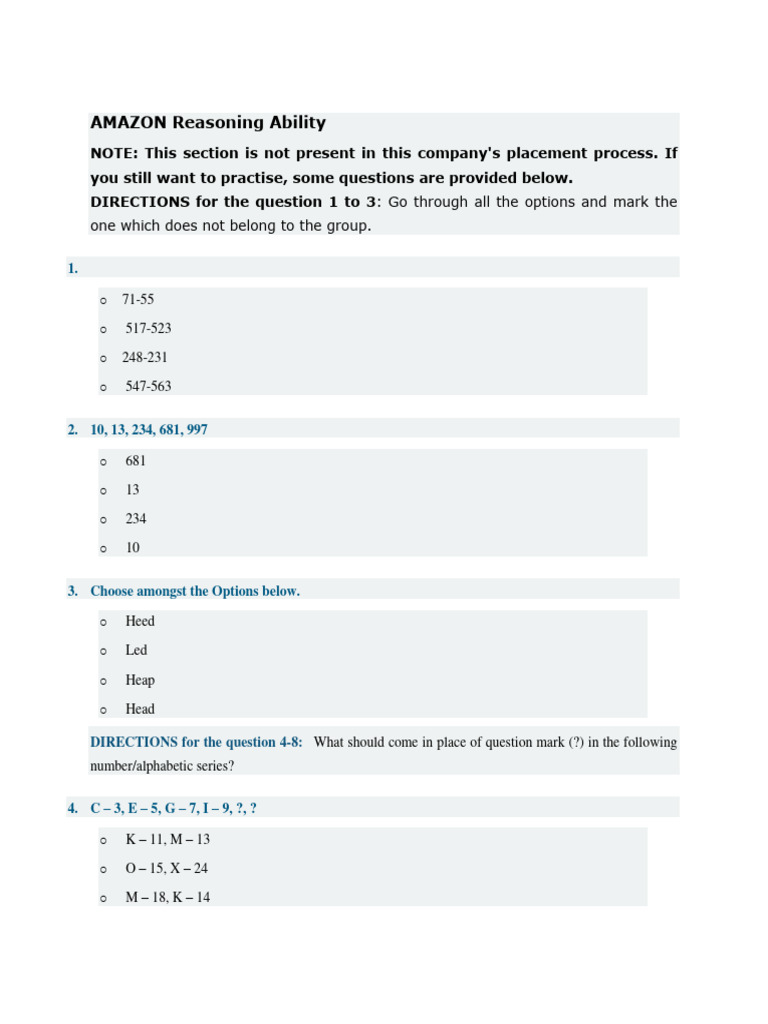 AMAZON Reasoning Ability | PDF | Career & Growth