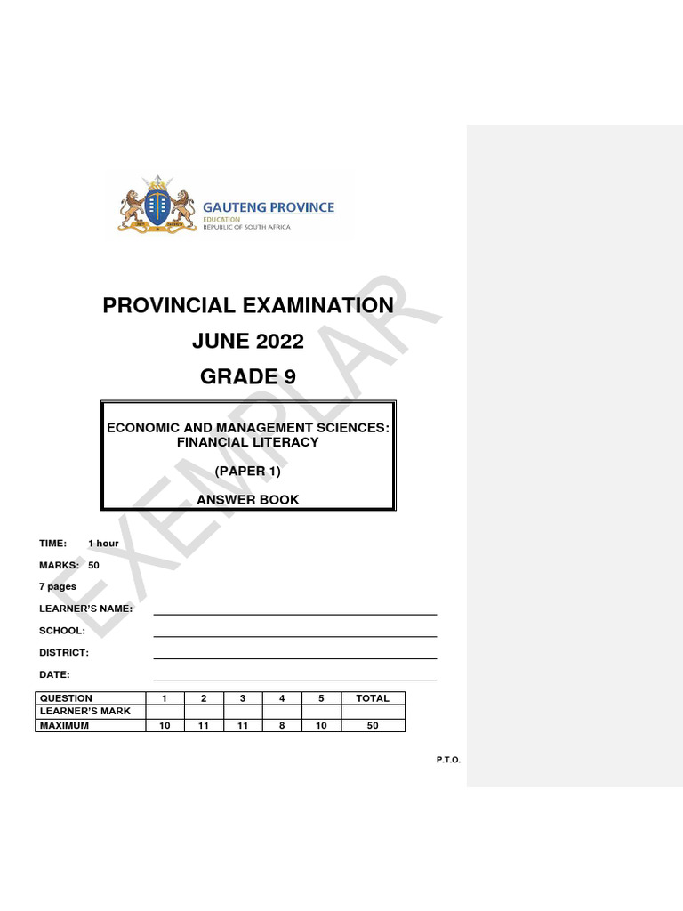 Gr9 EMS P1 ENG June 2022 Answer Book | PDF | Debits And Credits | Business Economics