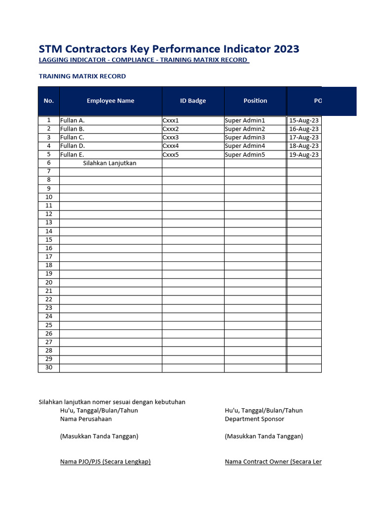 Training Matrix Record Validasi Form - Mitrakerja - STM - HSR - KPI ...
