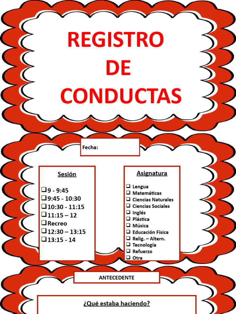 SENCILLO REGISTRO DE CONDUCTAS para Vuestras Aulas Formato Editable ...
